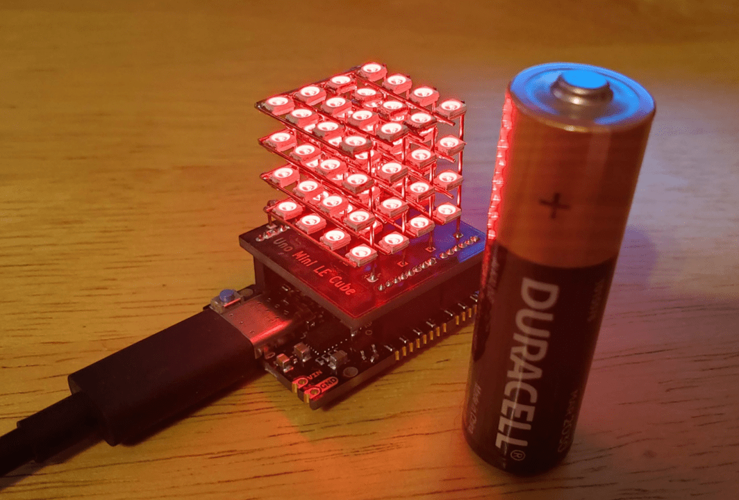 An LED cube circuit sculpture shield for the UNO Mini LE | Arduino Blog
