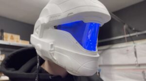 This Halo helmet features an adjustable-transparency RGB-backlit visor ...